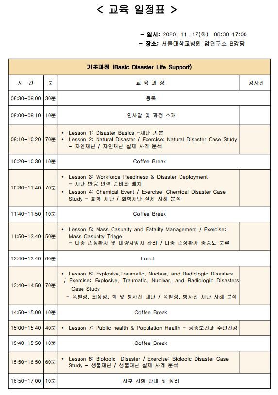 2020년 제 3차 NDLS (BDLS_기초과정) 교육 개최 안내 (20.11.17) – 서울대병원 국가재난응급의료교육센터
